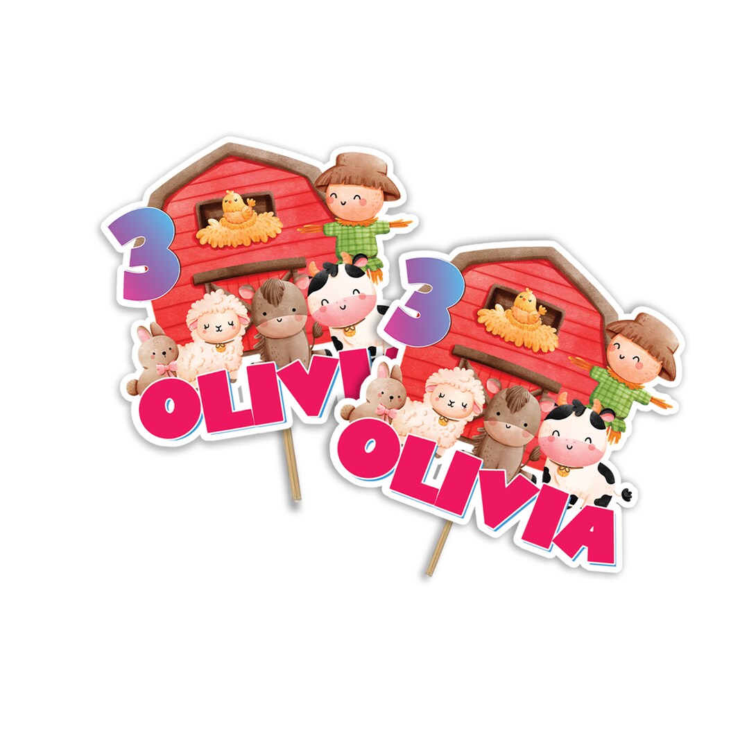 Pink Barnyard Cake Topper Farm Animals Cake Topper Floral Barnyard Cake ...