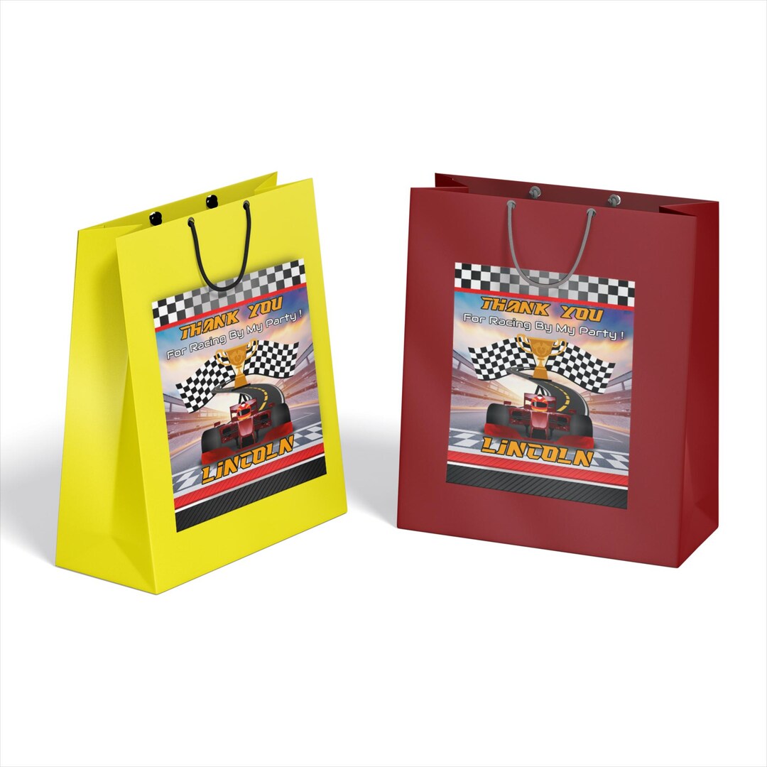 Personalized Red Race Car Gift Bag Label | Race Track Goodie Bag Label ...