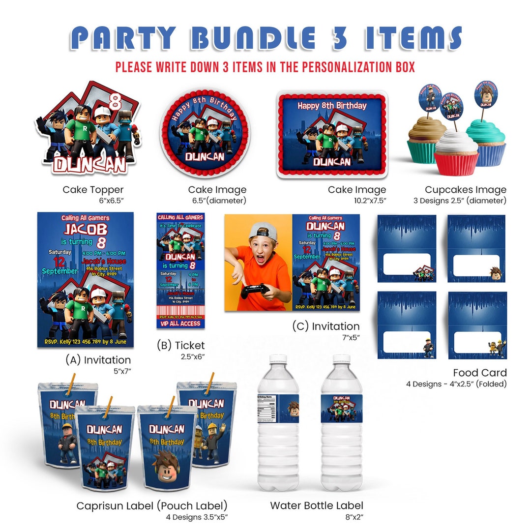 Printable Gamer Party Bundle 3 Items Robloxx Birthday Party Pack Edit ...