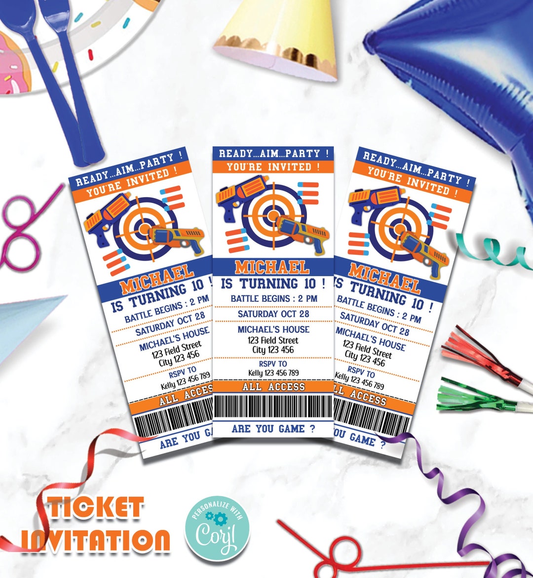 Editable Dart Gun Ticket Invitation Gun War Birthday - Etsy
