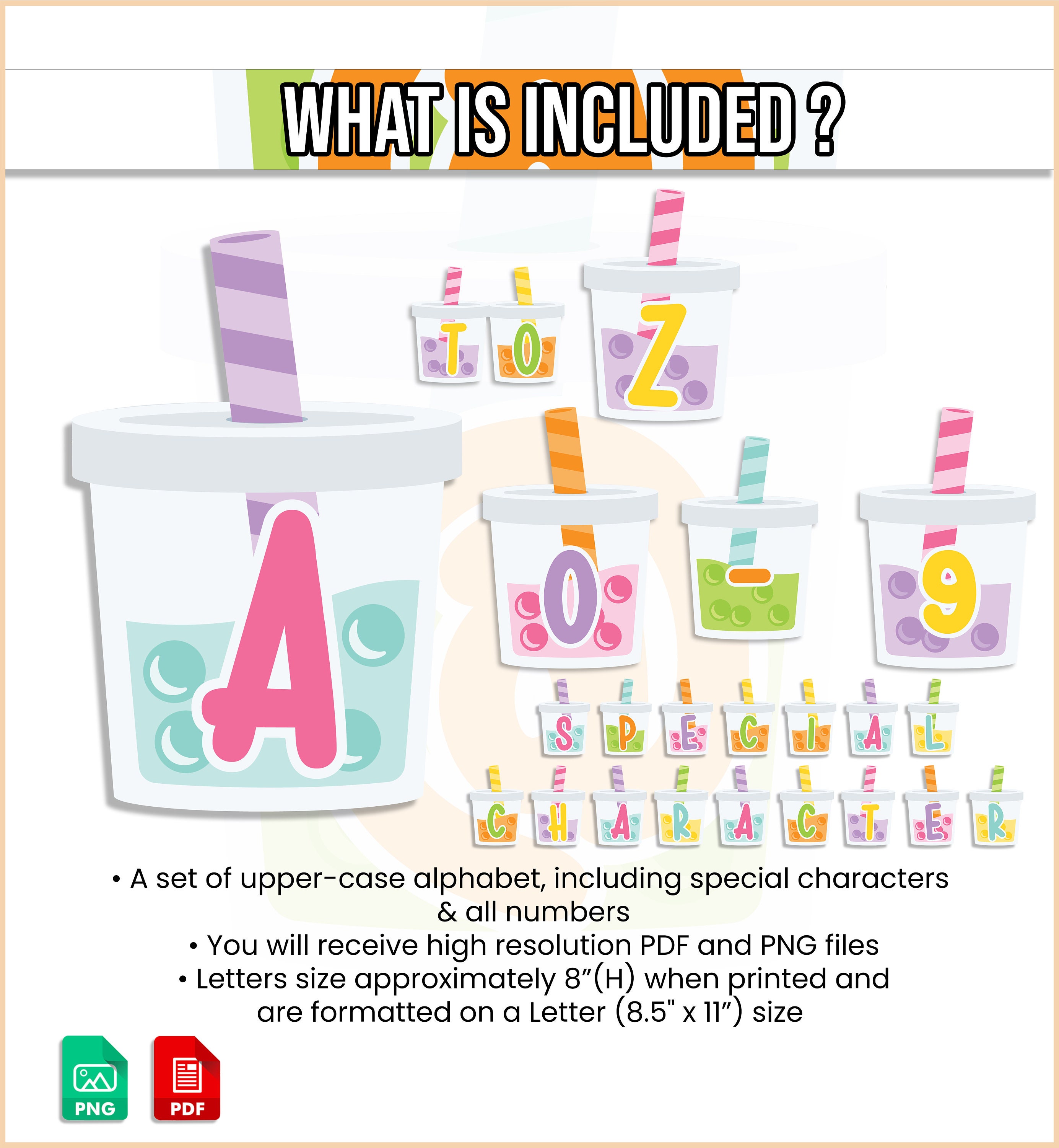 Boba Alphabet PNG PDF Bubble Tea Birthday Banner Boba - Etsy Singapore