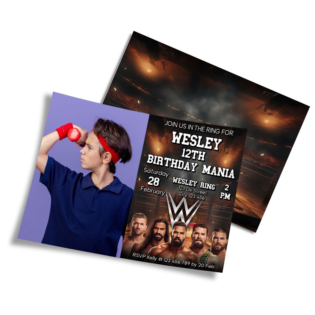 Printable Wrestling Mania Photo Invitation Wrestle Birthday Invitation ...