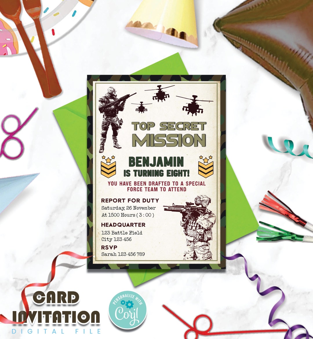 Army Birthday Invitation Military Party Soldier Party - Etsy