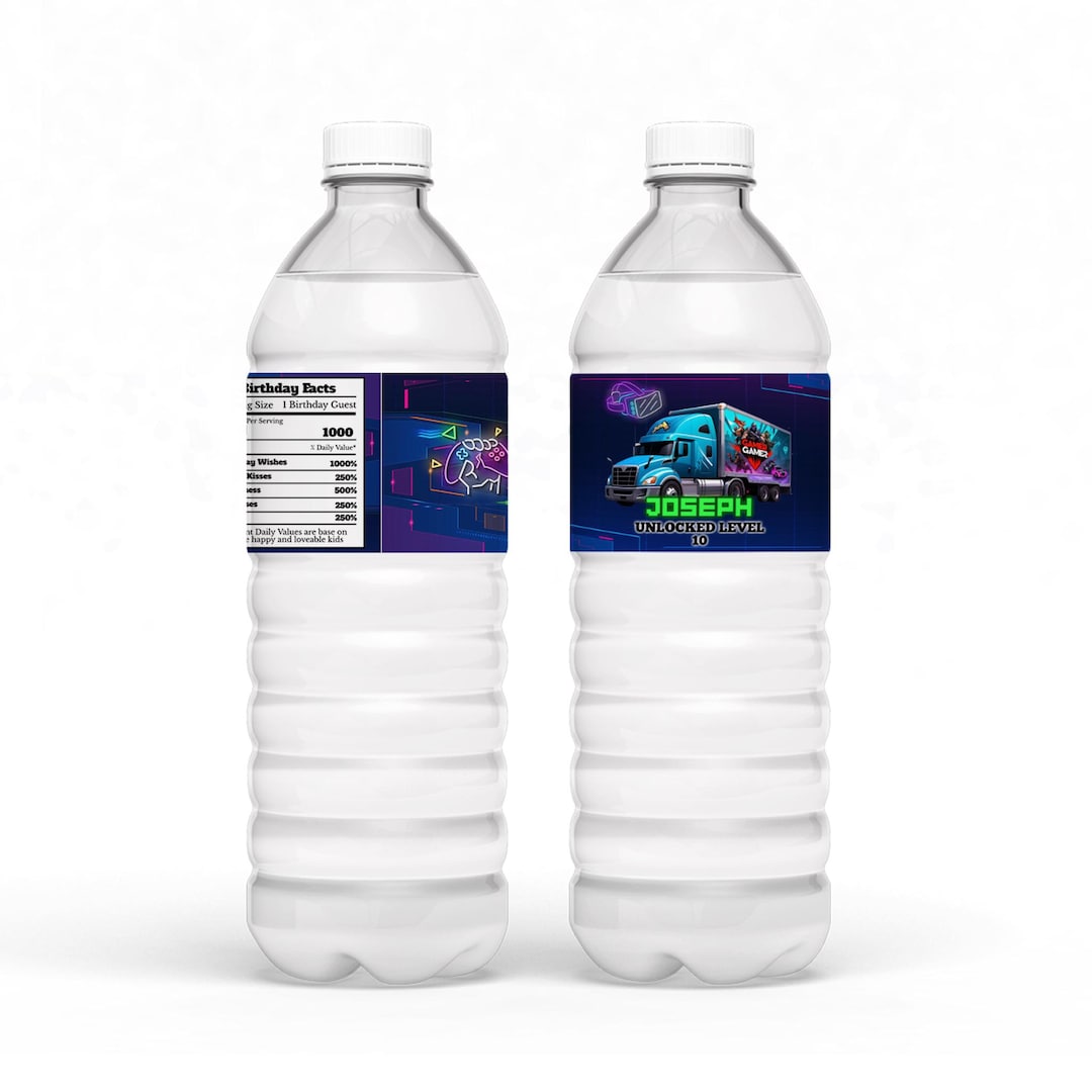 Editable Game Truck Water Bottle Label, VR Gaming Birthday (digital ...