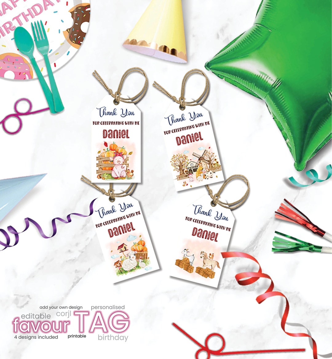 Farm Animals Favor Tags One Farm Thank You Tags Floral Barnyard Favor ...
