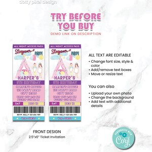Girls Sleepover Ticket Invitation Pajamas Birthday - Etsy