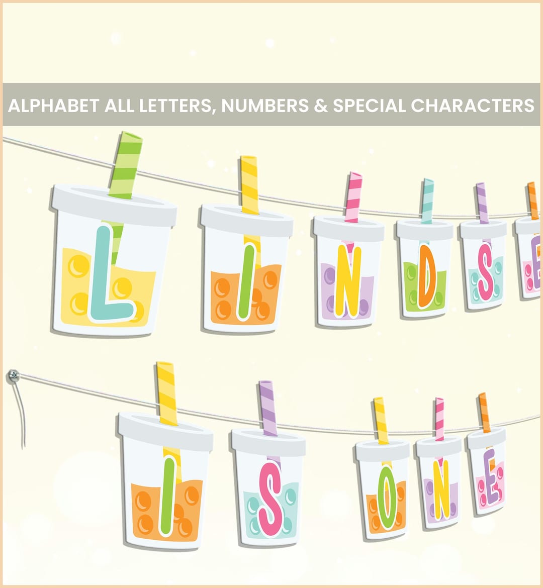Boba Alphabet PNG PDF | Bubble Tea Birthday Banner | Boba Letter ...