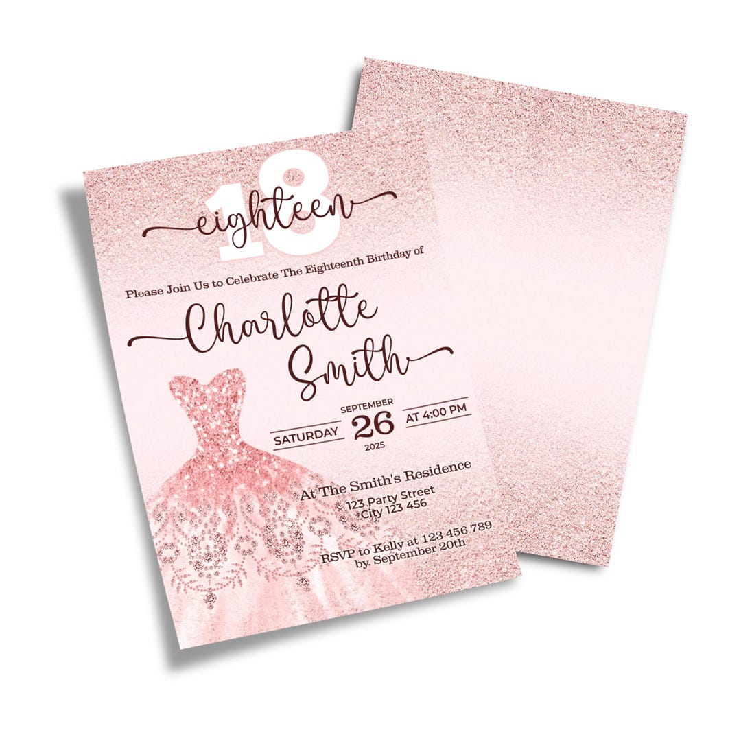 Editable Rose Gold Birthday Invitation, Glitter Rose Gold Party ...