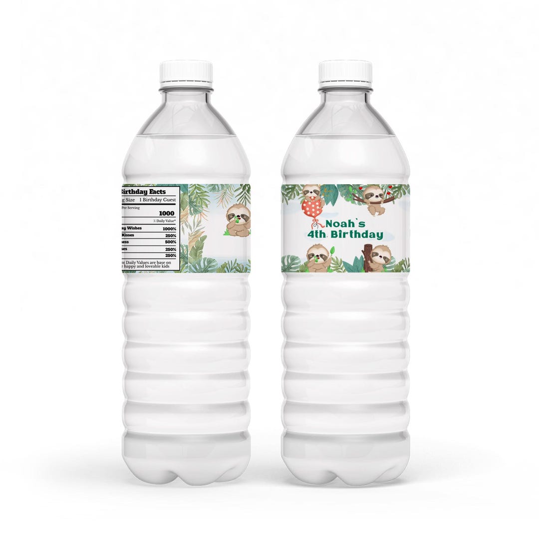 Editable Sloth Water Bottle Label, Lazy Animal Bottle Wrapper, Sloth ...