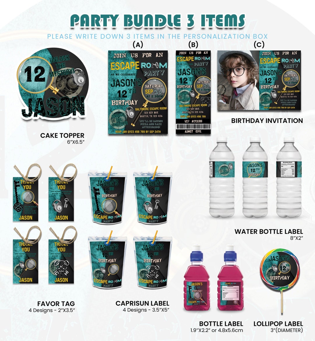 Printable Escape Room Party Bundle 3 Items Puzzle Room Birthday Pack ...