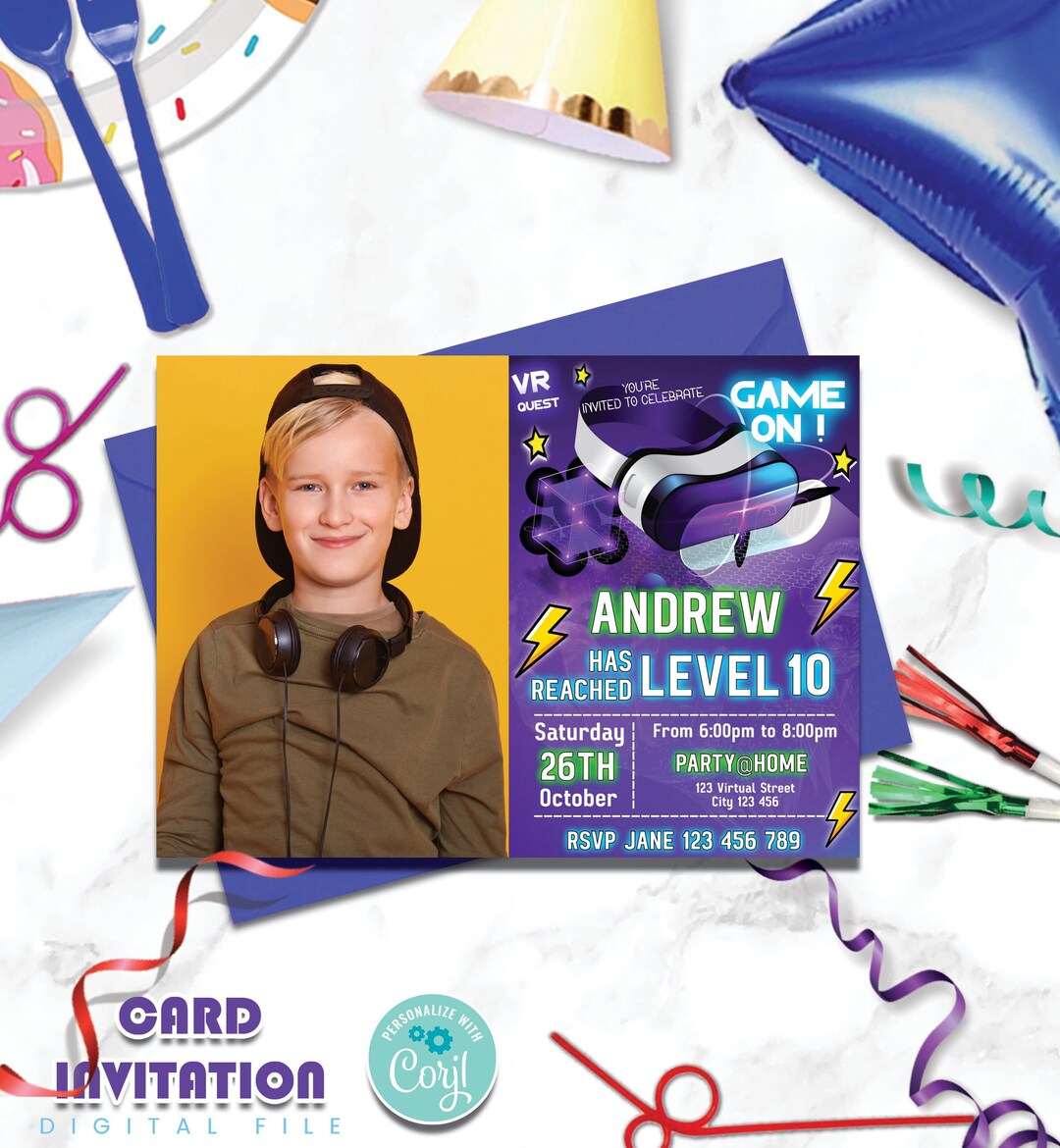 Vr Birthday Party Invitation Vr Birthday Invite Virtual Etsy
