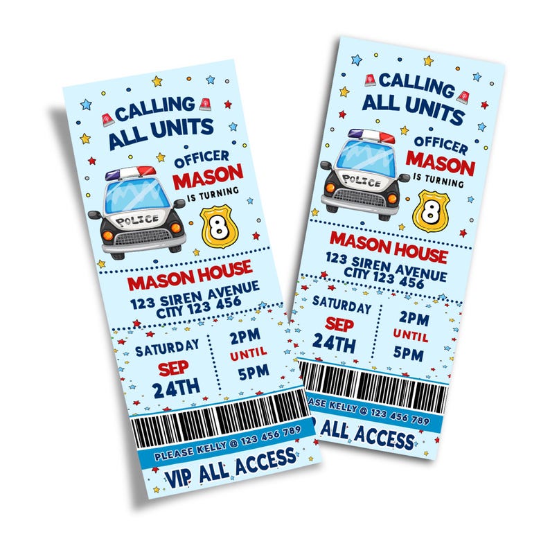 Police Car Birthday Ticket Invitation, Cop Party (digital Download ...