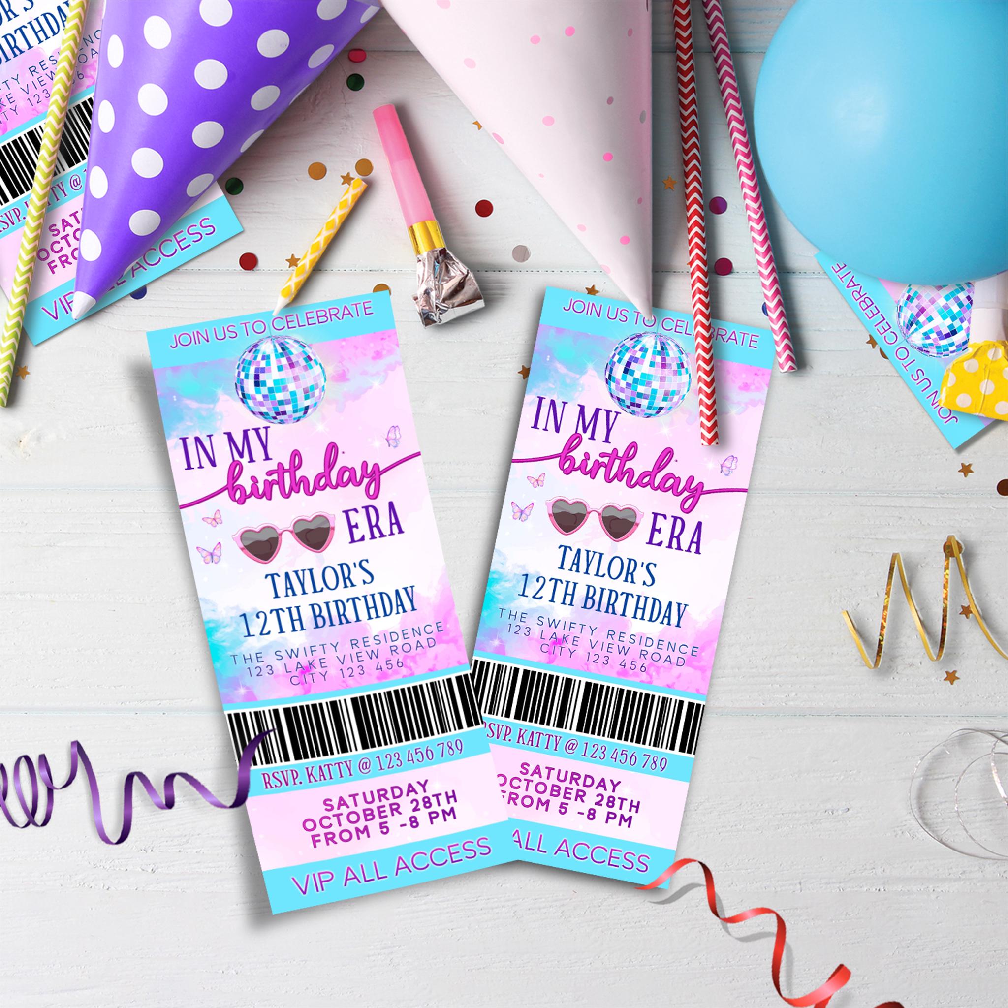 Birthday Era Ticket Invitation, Printable Template (editable in Corjl ...