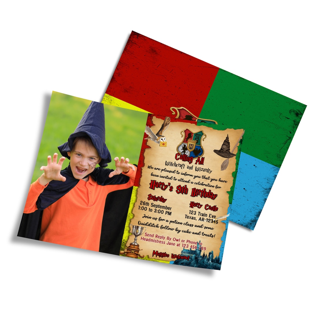 Printable Wizard Birthday Photo Invitation | Magical Wizard Birthday ...