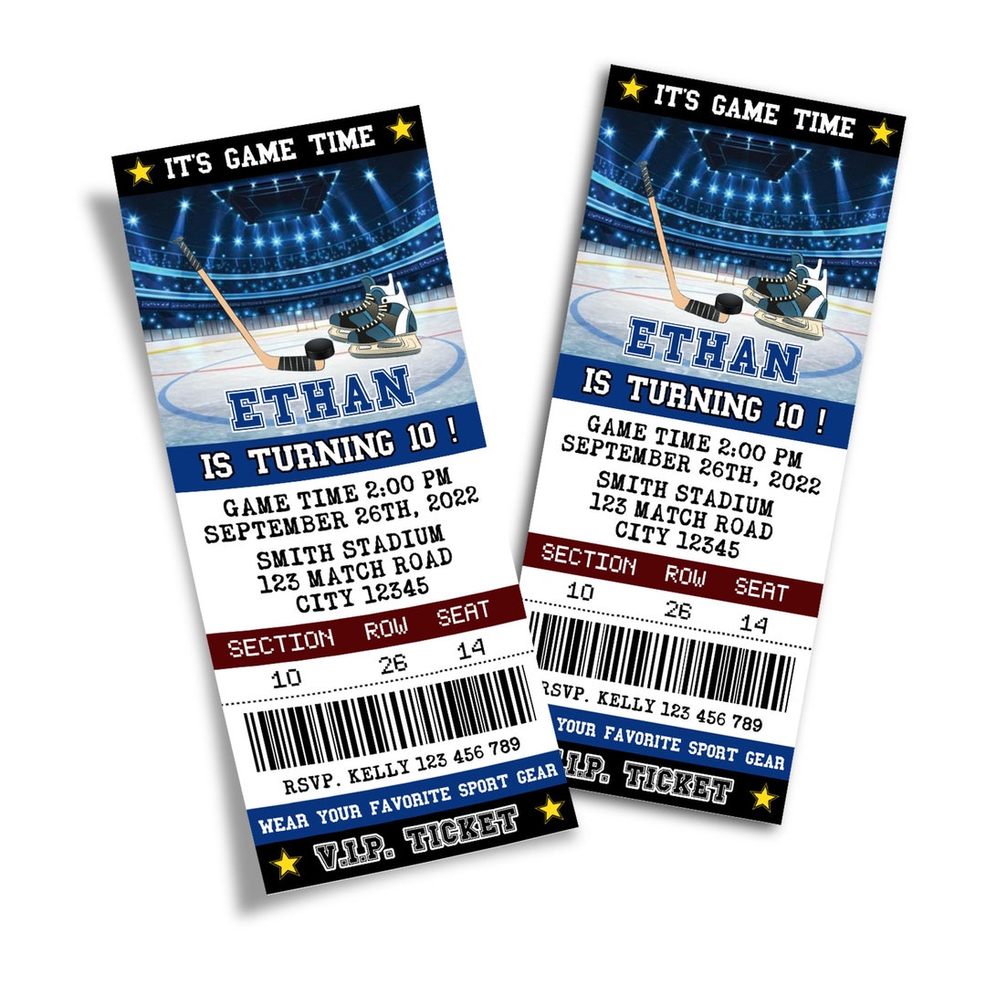 DIY Hockey Ticket Birthday Invitation | Printable Corjl Template HK01 ...