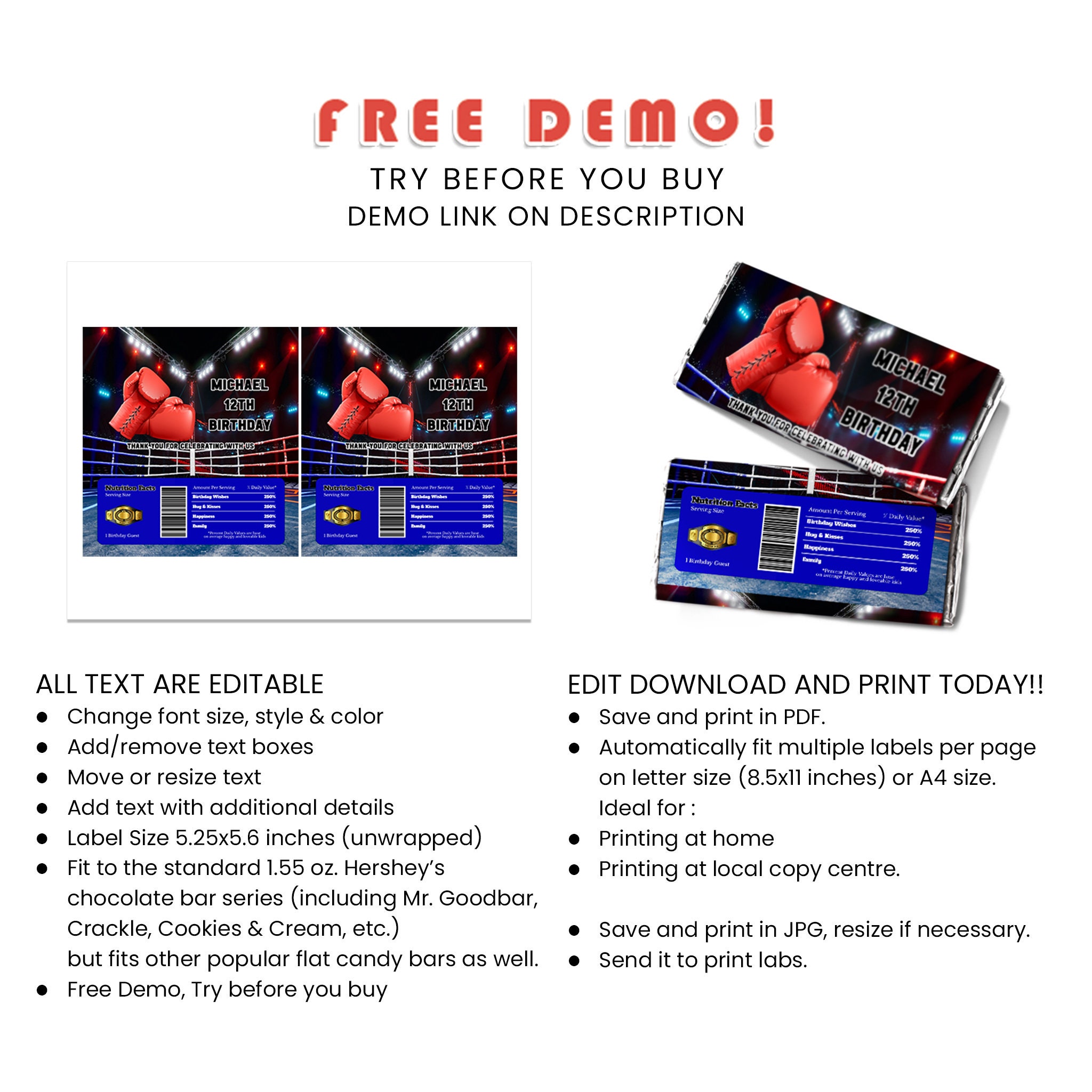 Printable Boxing Chocolate Label | Boxing Chocolate Wrapper Template ...