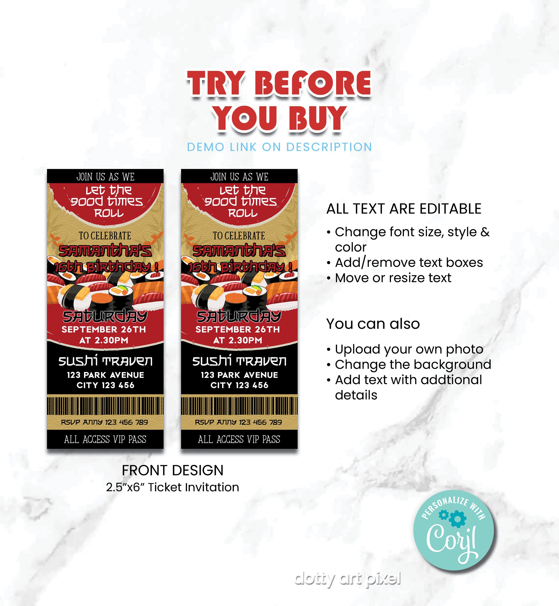 Printable Sushi Party Ticket Invitation Sushi Birthday - Etsy