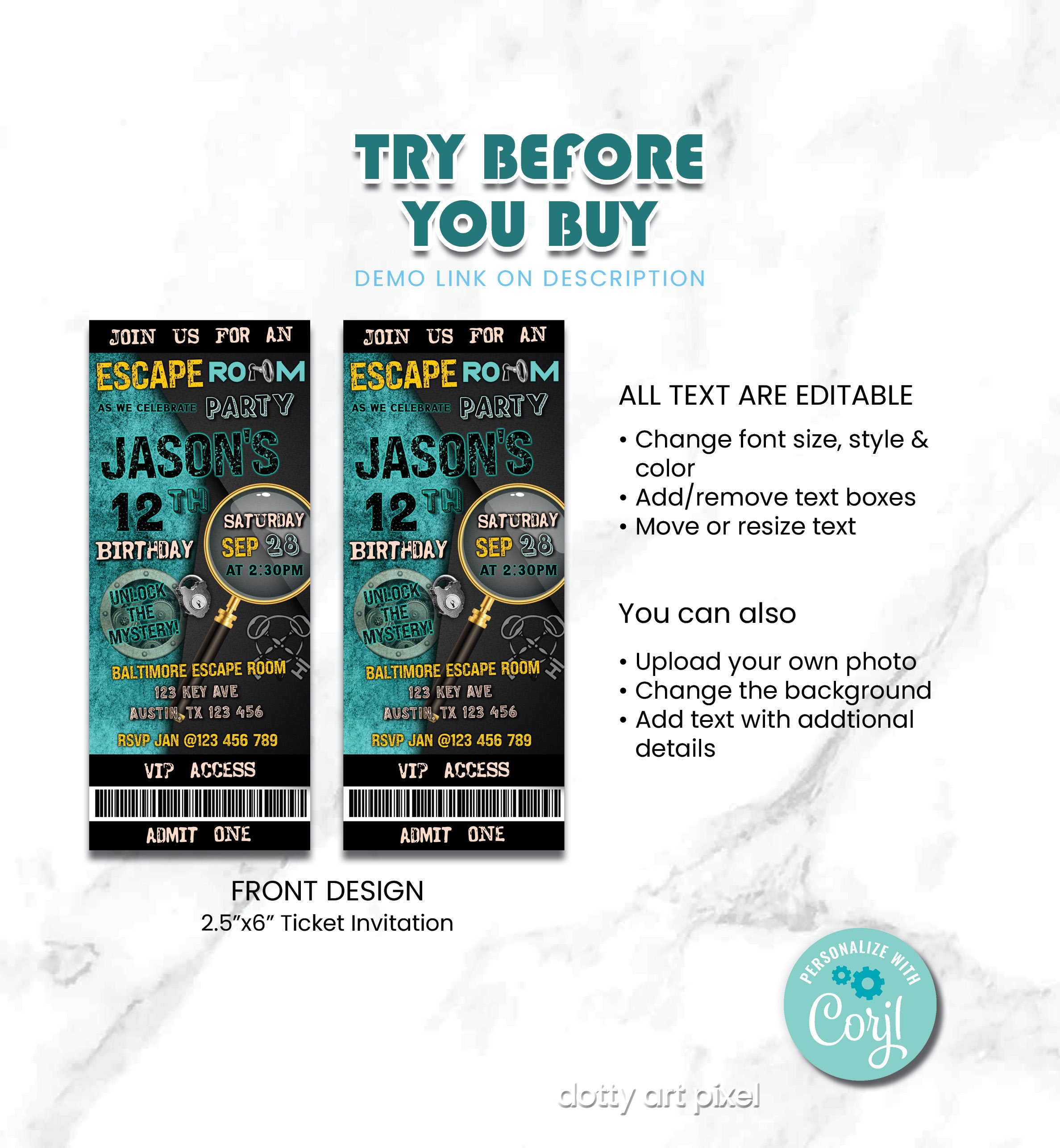 Escape Room Ticket Invitation Escape Room Ticket Birthday - Etsy