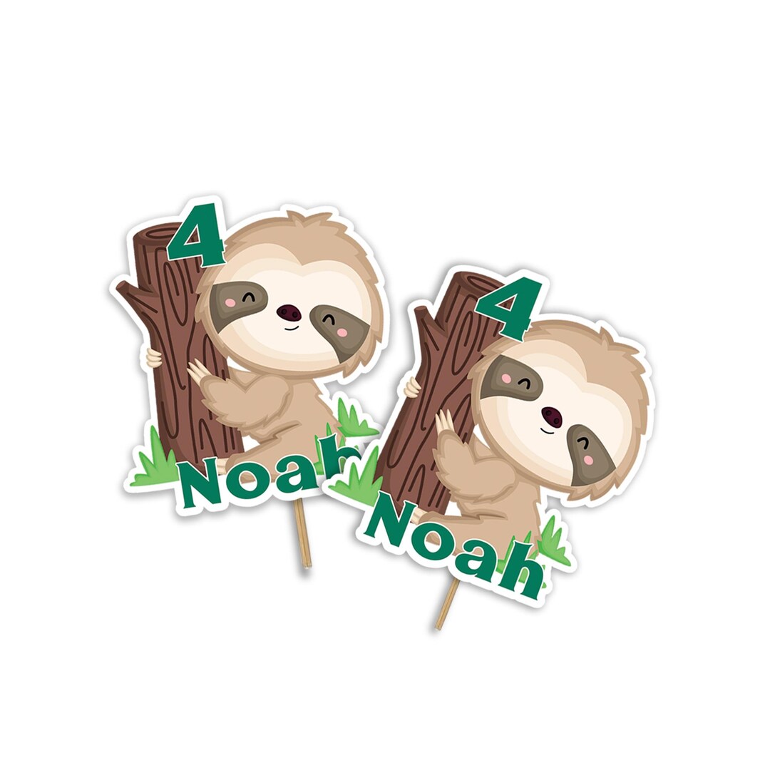 Personalized Sloth Birthday Cake Topper, Corjl Template (digital) SL01 ...