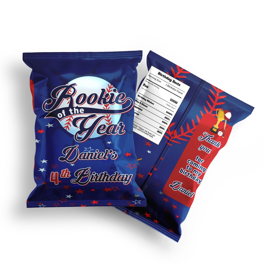 Rookie of the Year Baseball Chip Bag, Birthday Party Favor (digital ...
