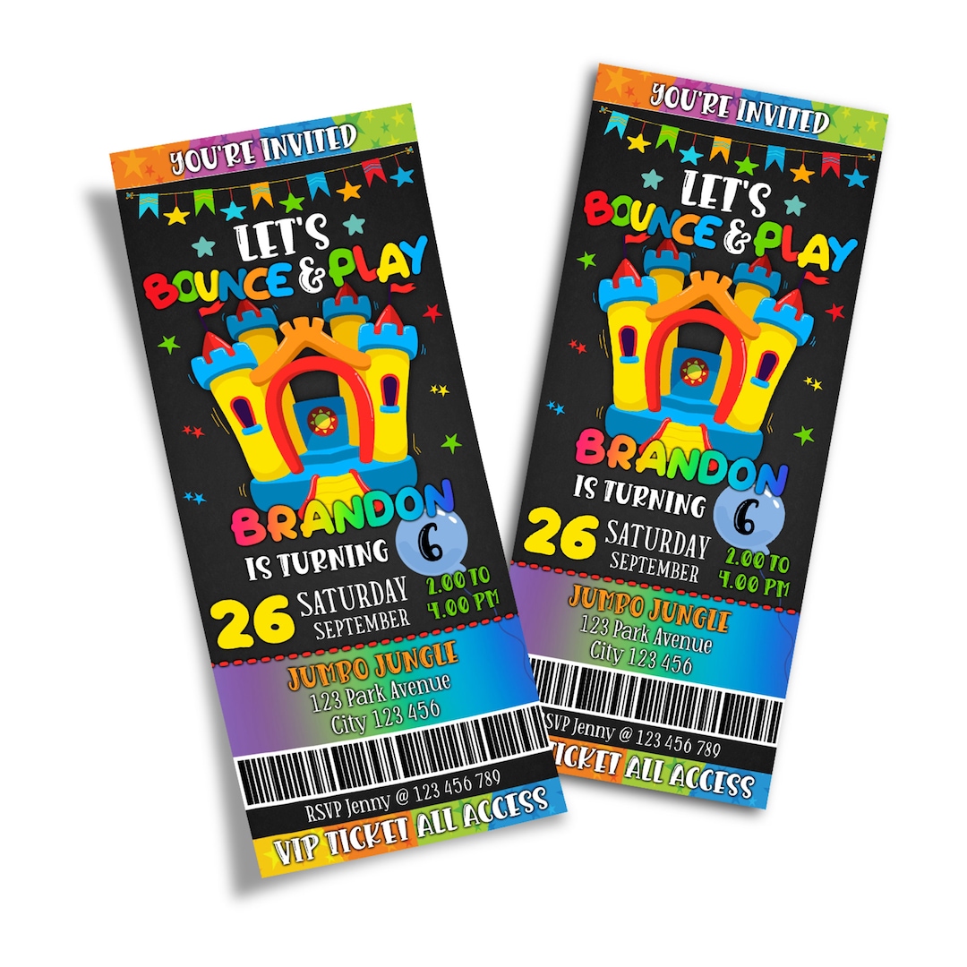 Bouncing Castle Invitations Playground Ticket Party Bounce House ...