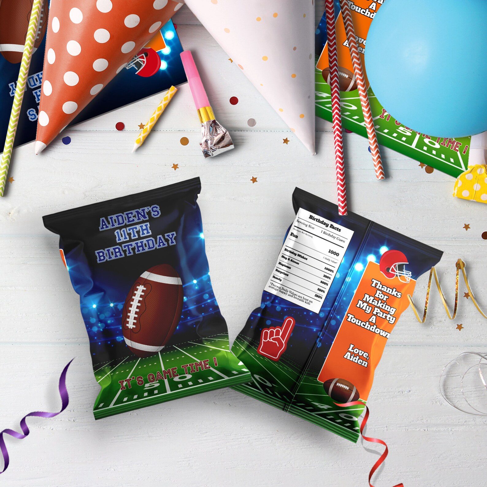 Football Birthday Party Chip Bag Template | Printable Snack Wrapper ...