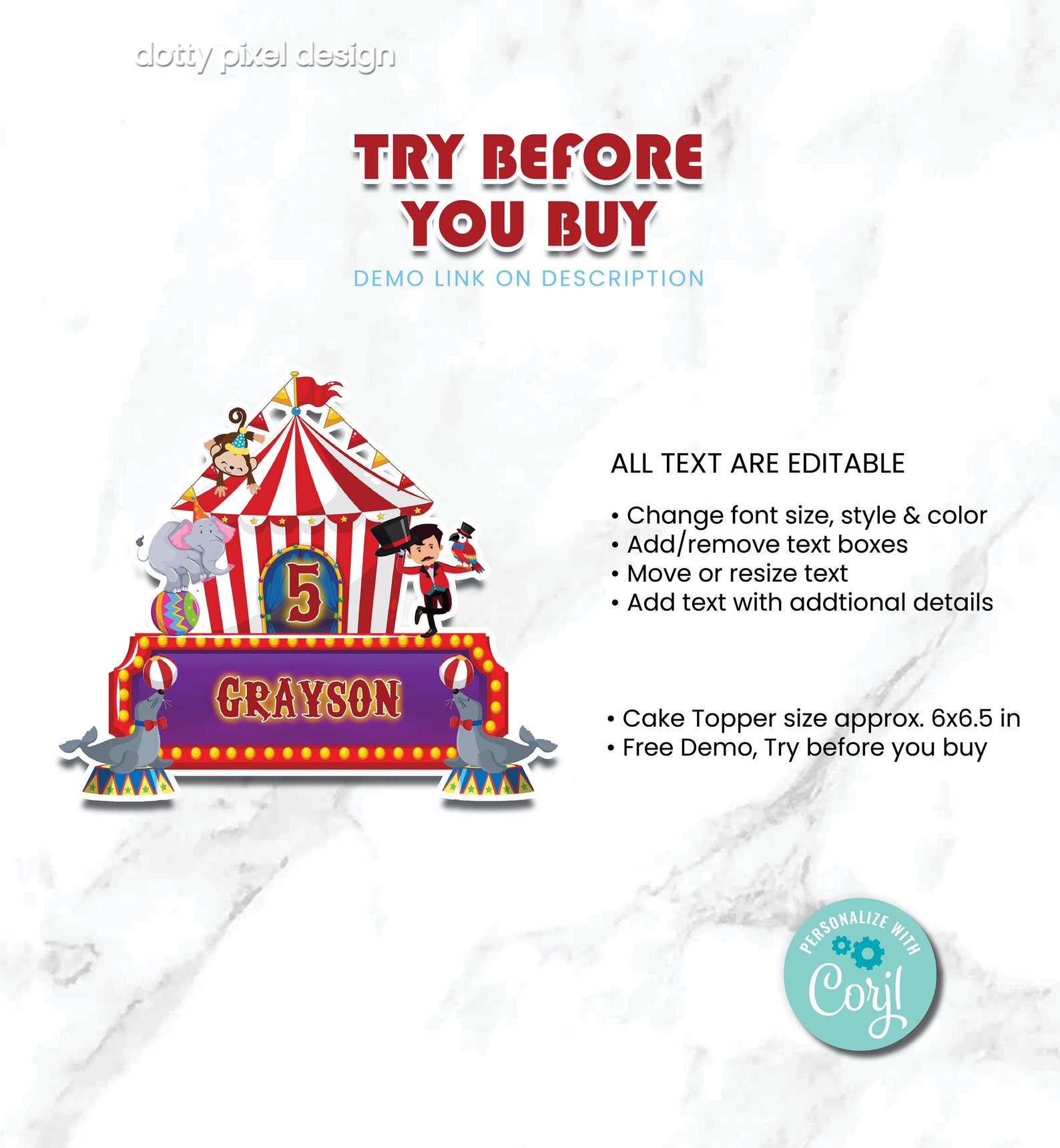 Printable Circus Cake Topper Carnival Cake Topper Circus - Etsy