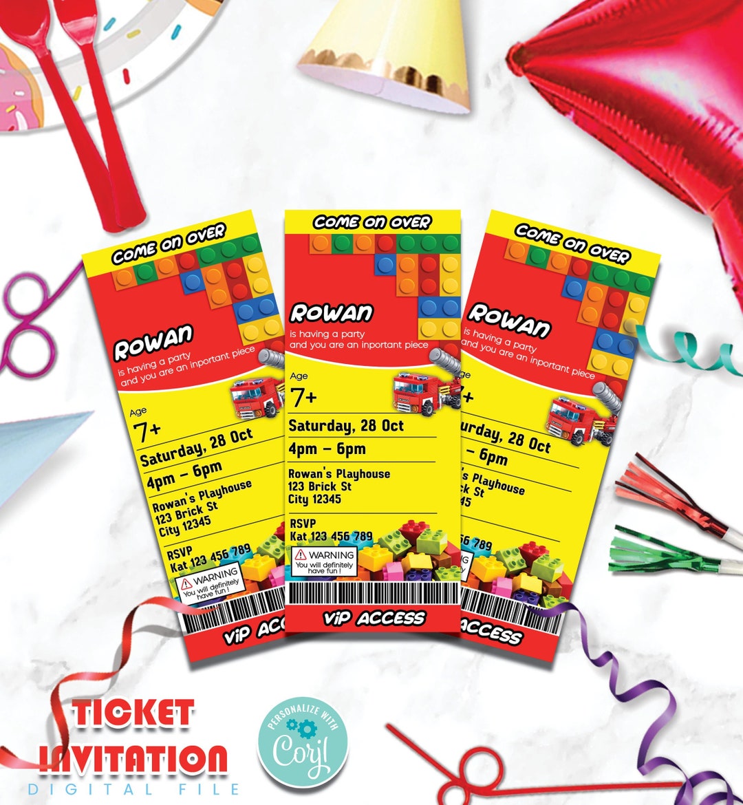 Building Blocks Birthday Ticket Invitation Bricks Ticket - Etsy