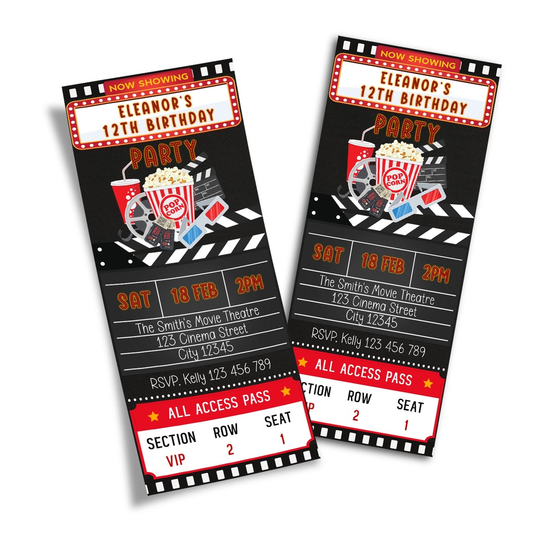 Editable Movie Ticket Birthday Invitation | Movie Birthday Invitation ...