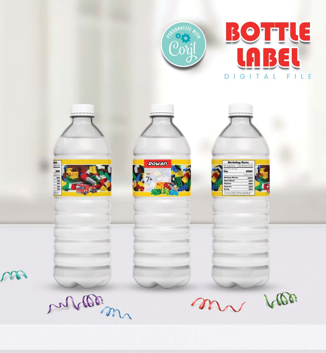 Building Blocks Bottle Label Bricks Birthday Water Bottle - Etsy