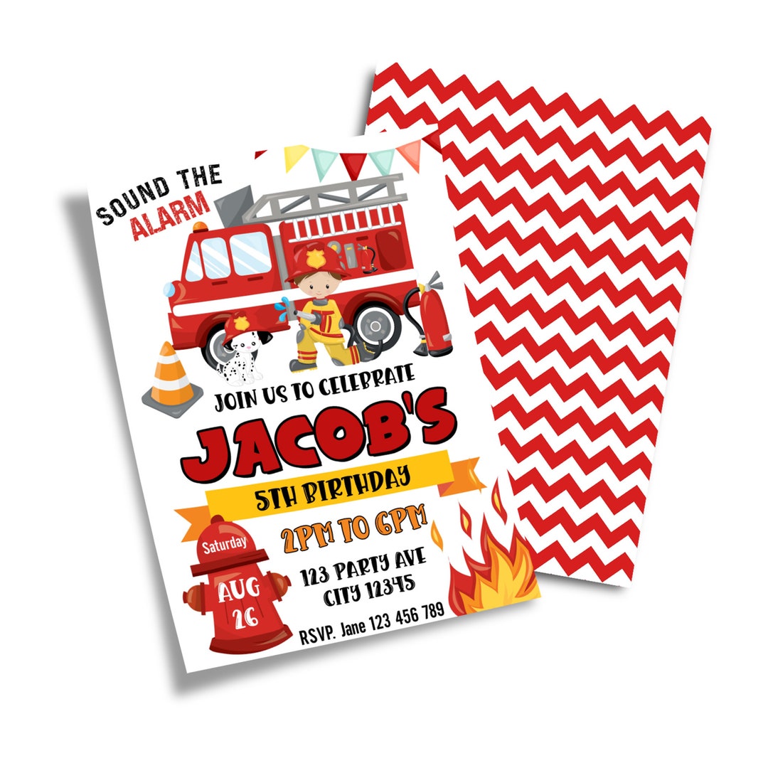 Printable Fireman Birthday Invitations Firefighter Invitation Fire ...