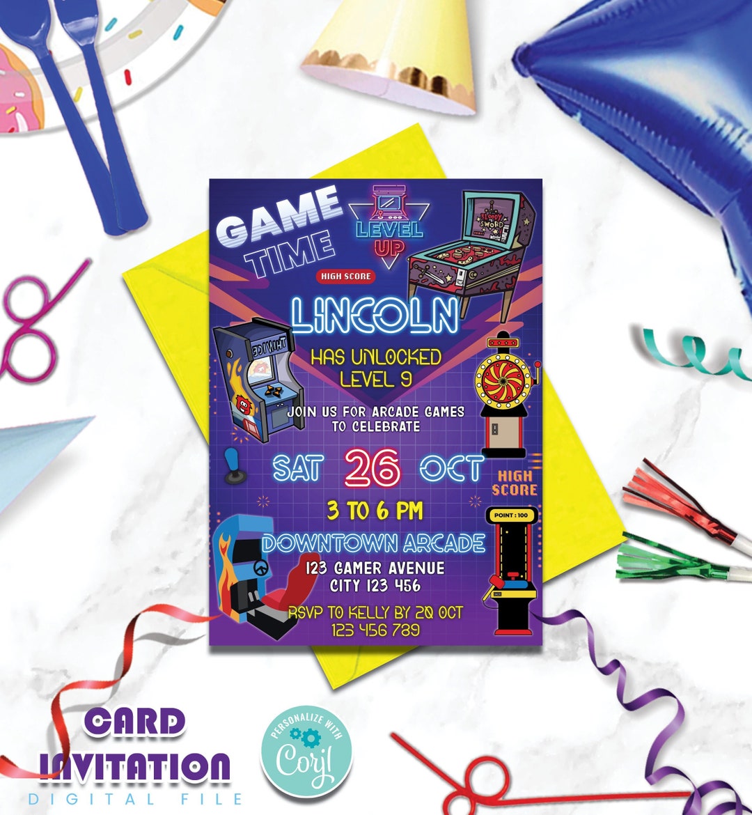 Printable Arcade Games Invitation Arcade Games Party Gamer - Etsy