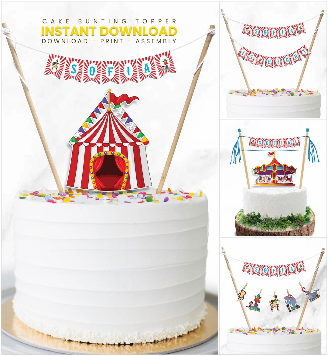 Circus Cake Topper Carnival Cake Topper Circus Bunting Cake Topper ...