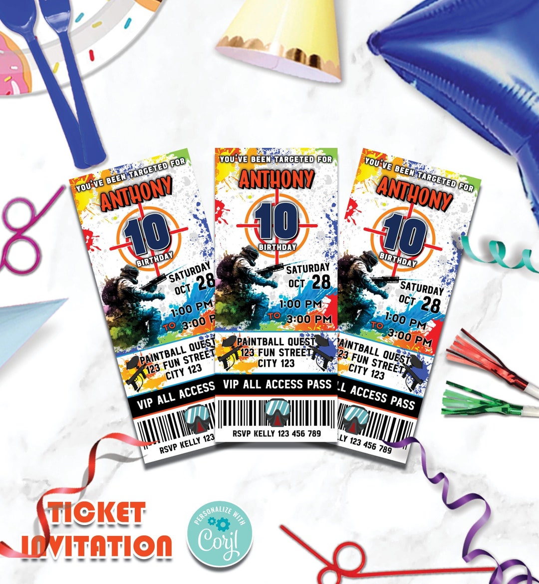 Printable Paintball Birthday Invitation Gun War Birthday - Etsy