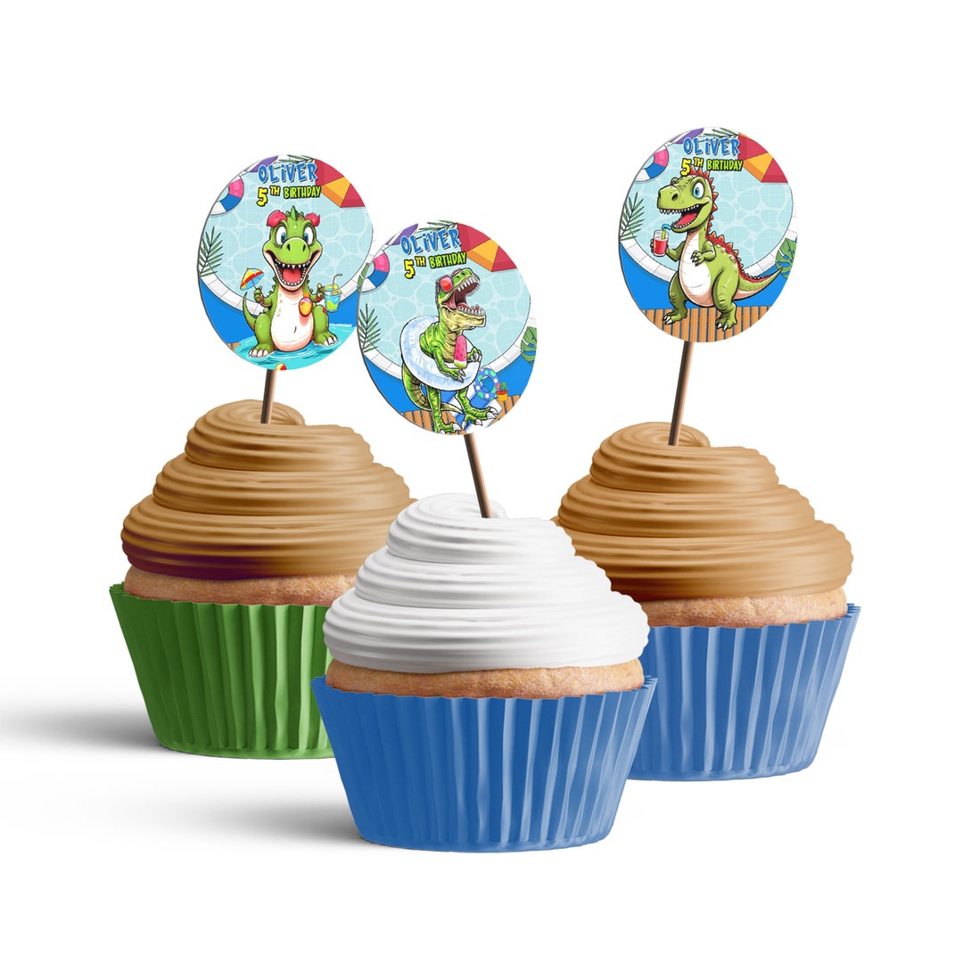 Printable Dinosaur Cupcakes Topper Trex Cakes Topper Dinosaur Cake ...