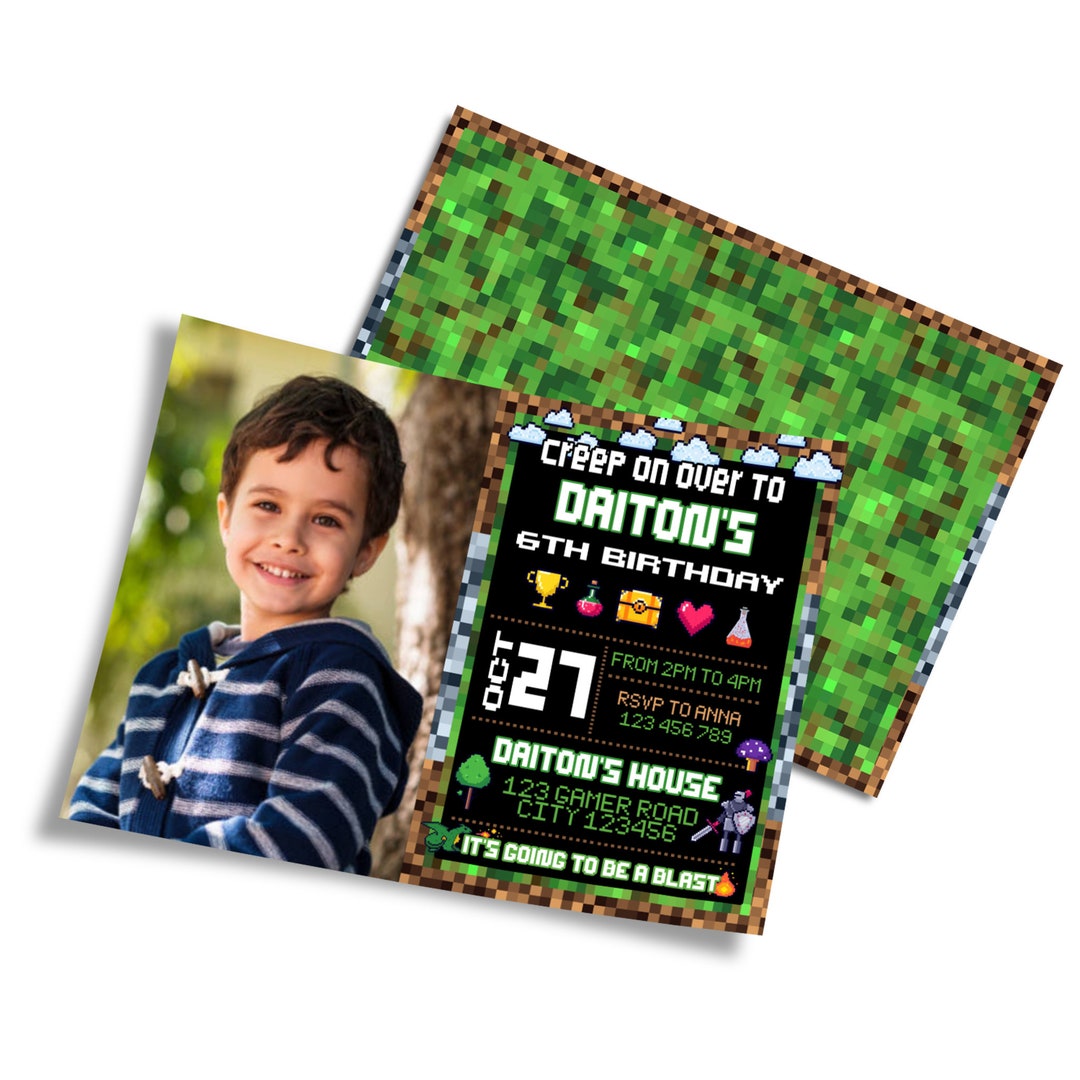 Pixelated Themed Birthday Invitation Mine Birthday Themed Invitation ...