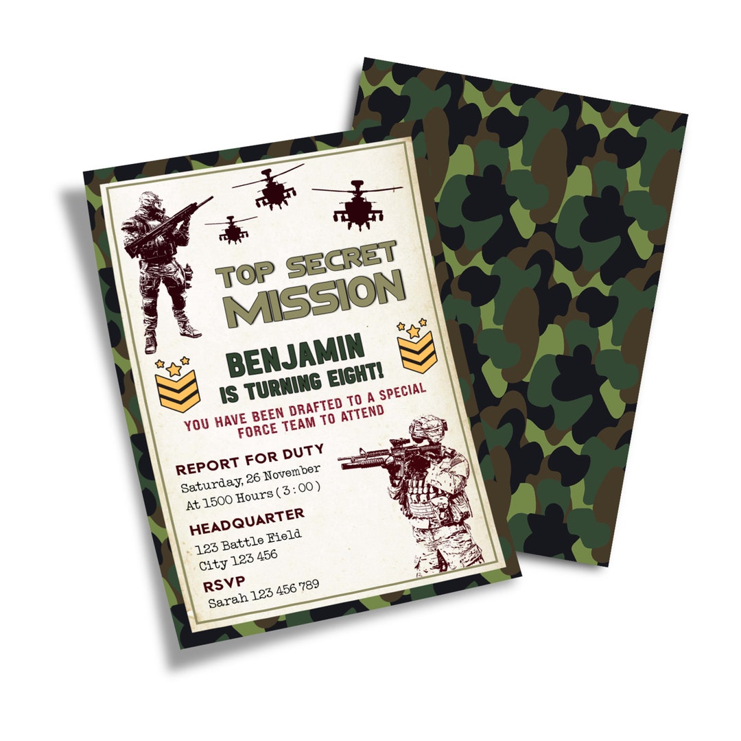 Army Birthday Invitation, Military Party Soldier Party Paintball ...