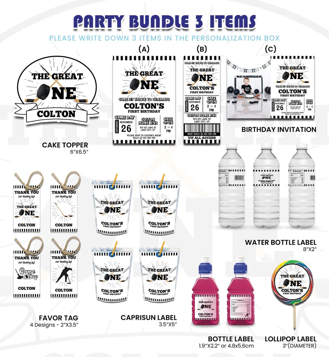 Printable Hockey 1st Birthday Party Bundle 3 Items Hockey Party Pack ...
