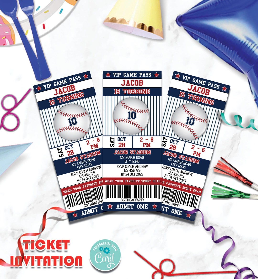Printable Baseball Ticket Invitation Baseball Invitation Baseball ...
