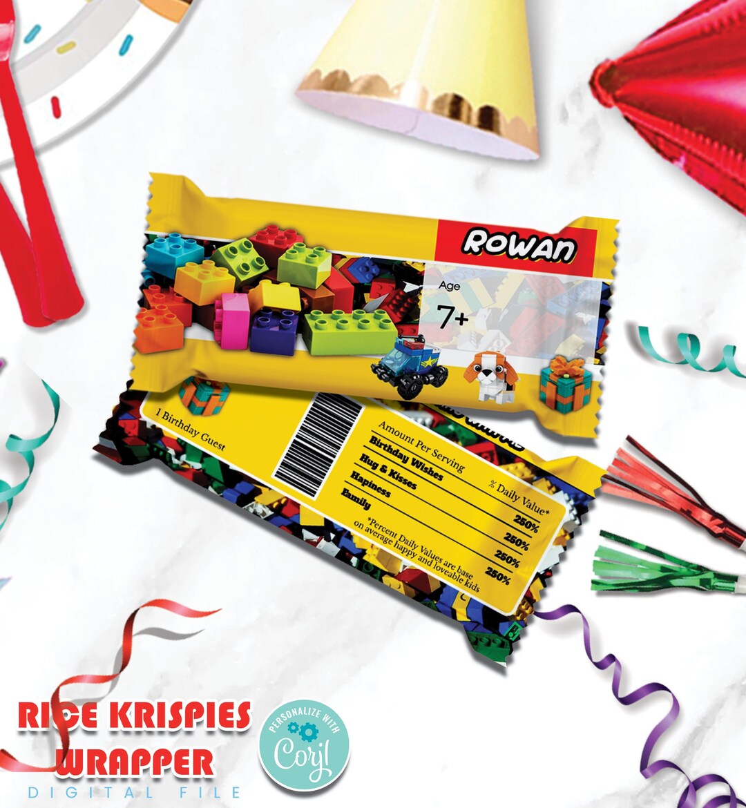 Printable Building Block Rice Krispies Label Brick Candy Bar - Etsy