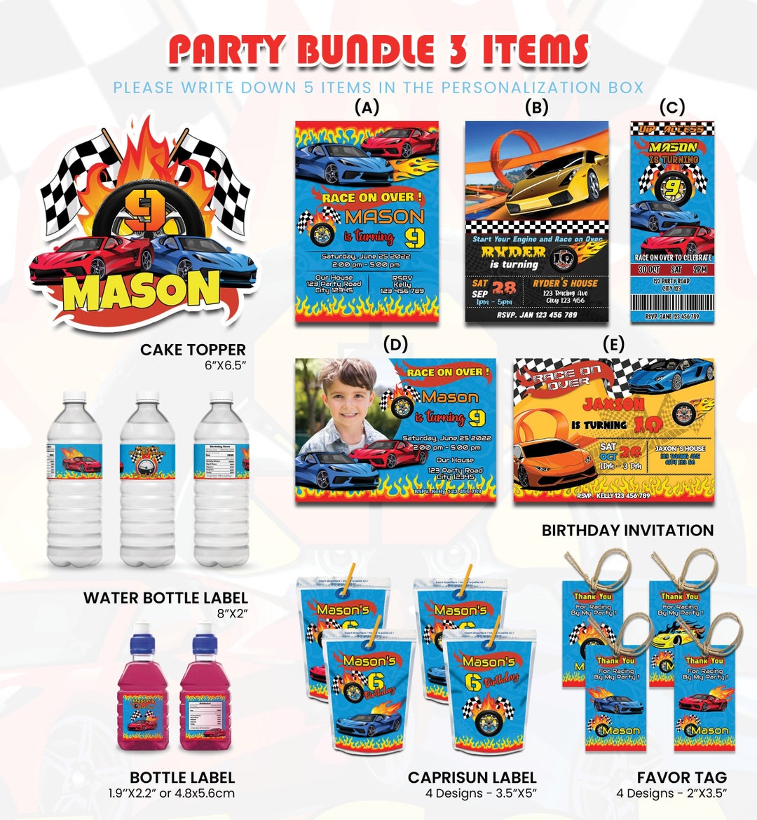 Race Car Party Bundle 3 Items Race Car Birthday Party Pack Edit ...
