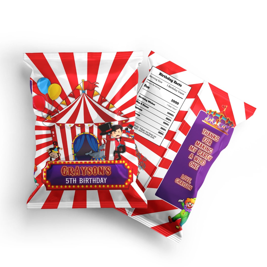 Circus Carnival Chip Bag Label | Circus Chip Bag Wrapper | Circus Tent ...