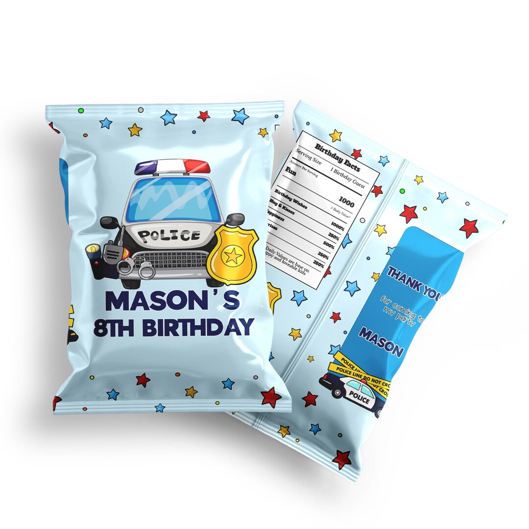 Printable Police Car Chip Bag, Birthday Party Favors (digital Corjl ...