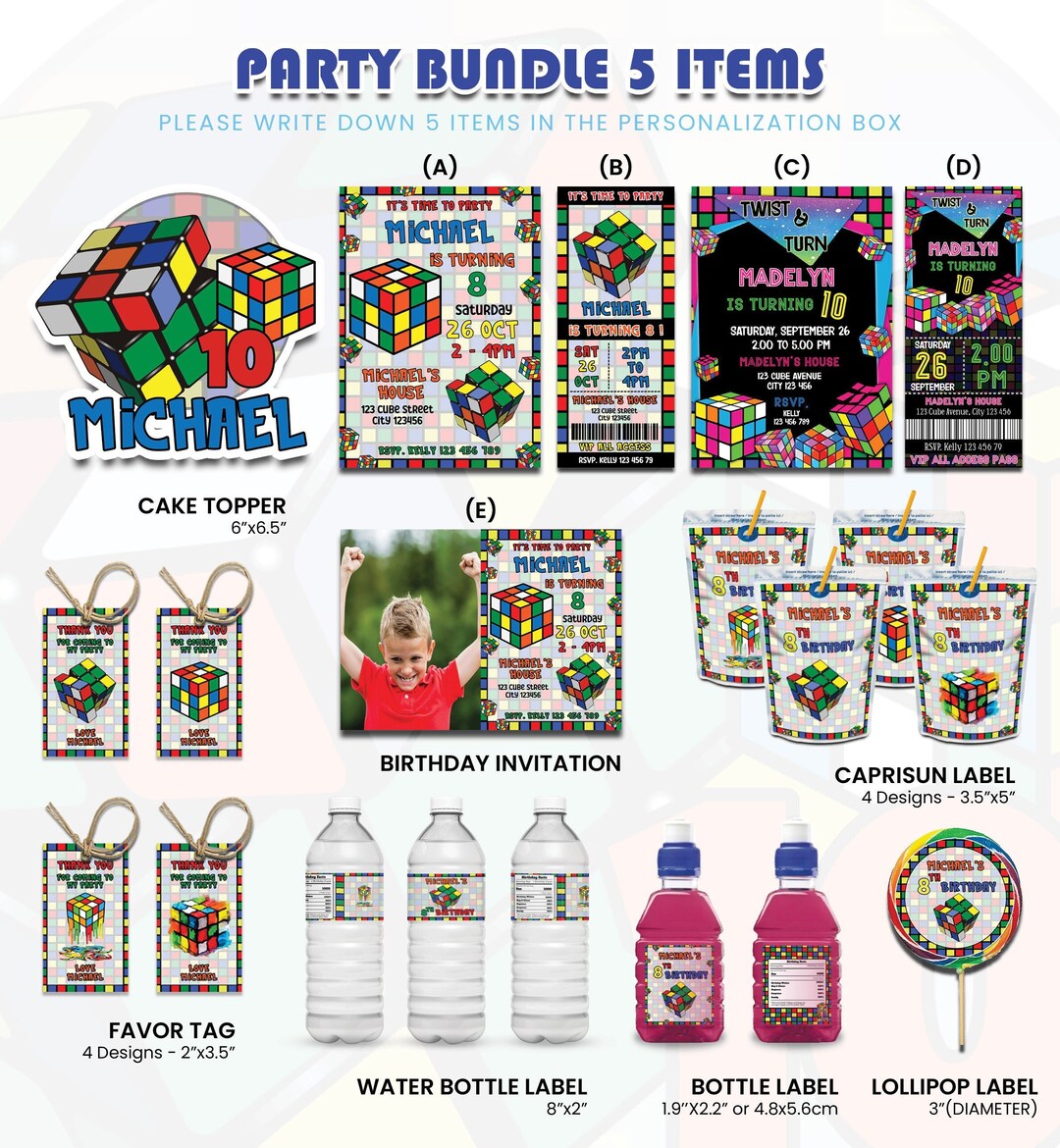 Printable Rubik's Party Bundle 5 Items Rubik's Birthday Party Pack Edit ...