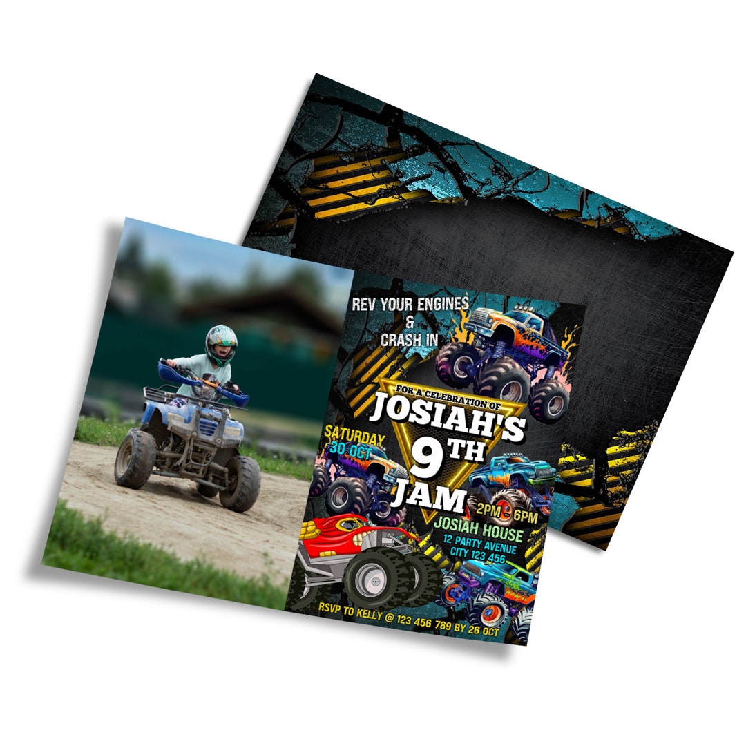 Monster Jam Birthday Photo Invitation Monster Truck Birthday ...
