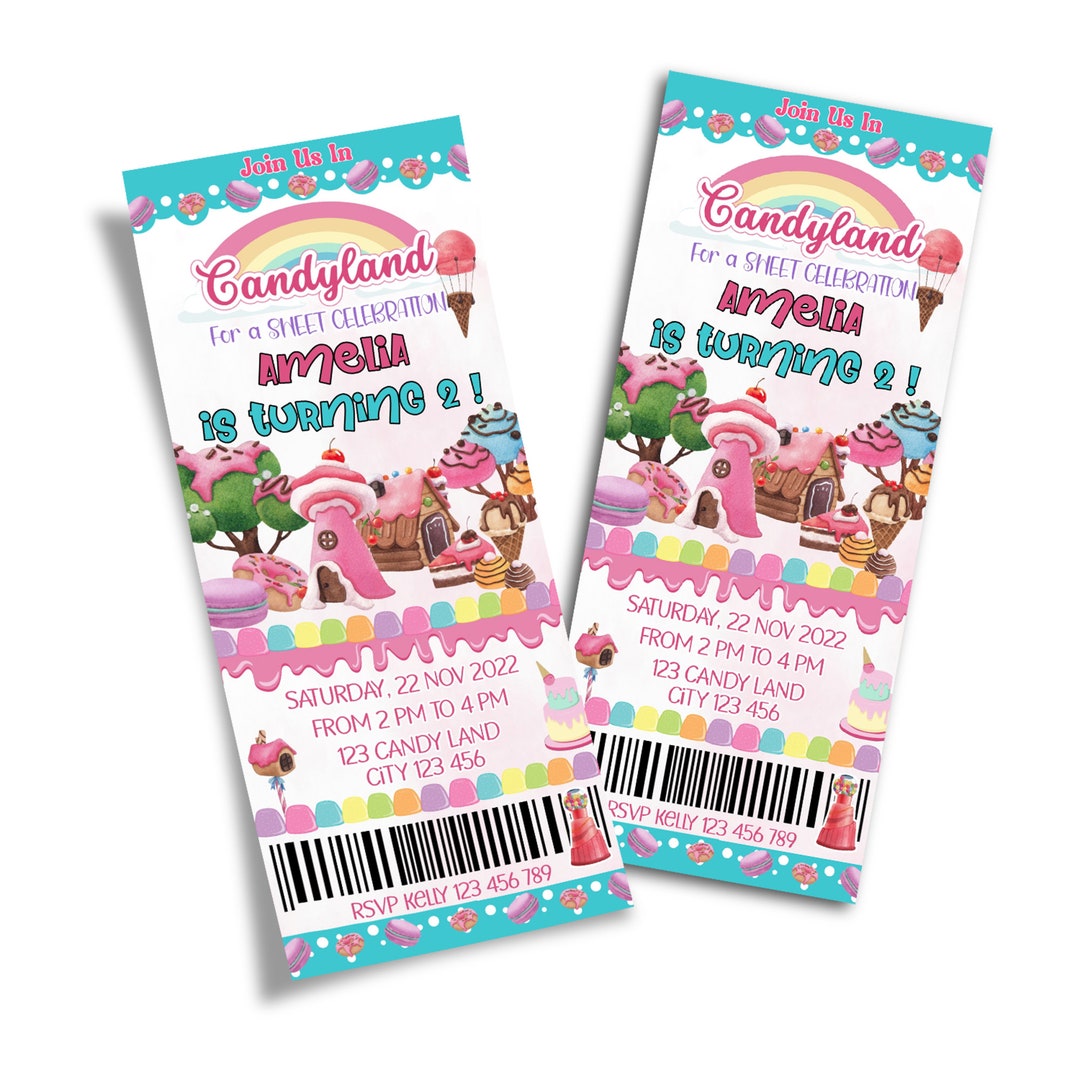 Candy Land Ticket Invitation Candy Land Birthday Invitation Sweet Party ...