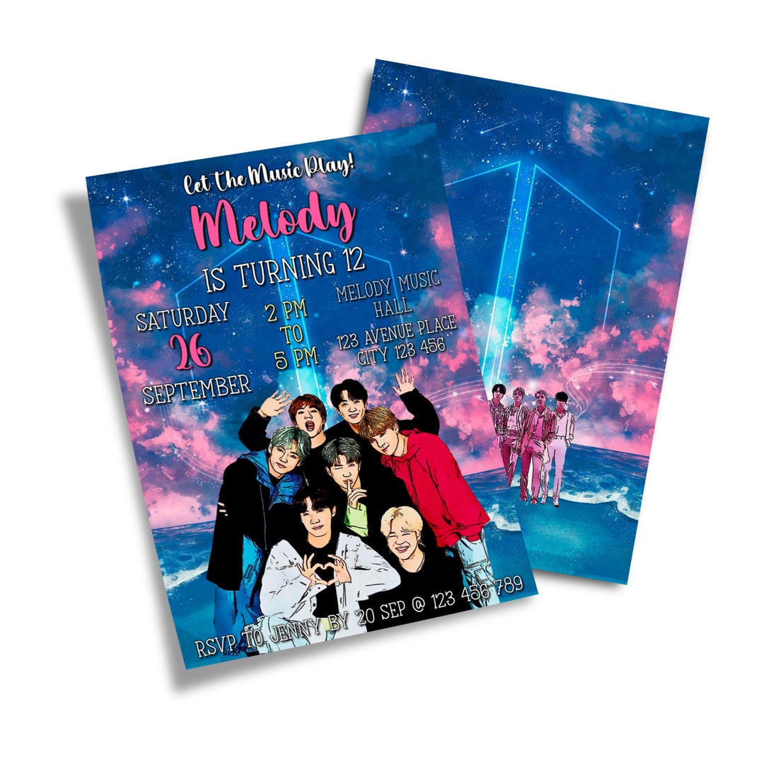 Personalized Kpop Birthday Invitation, Boy Band Party Invitation, Kpop ...