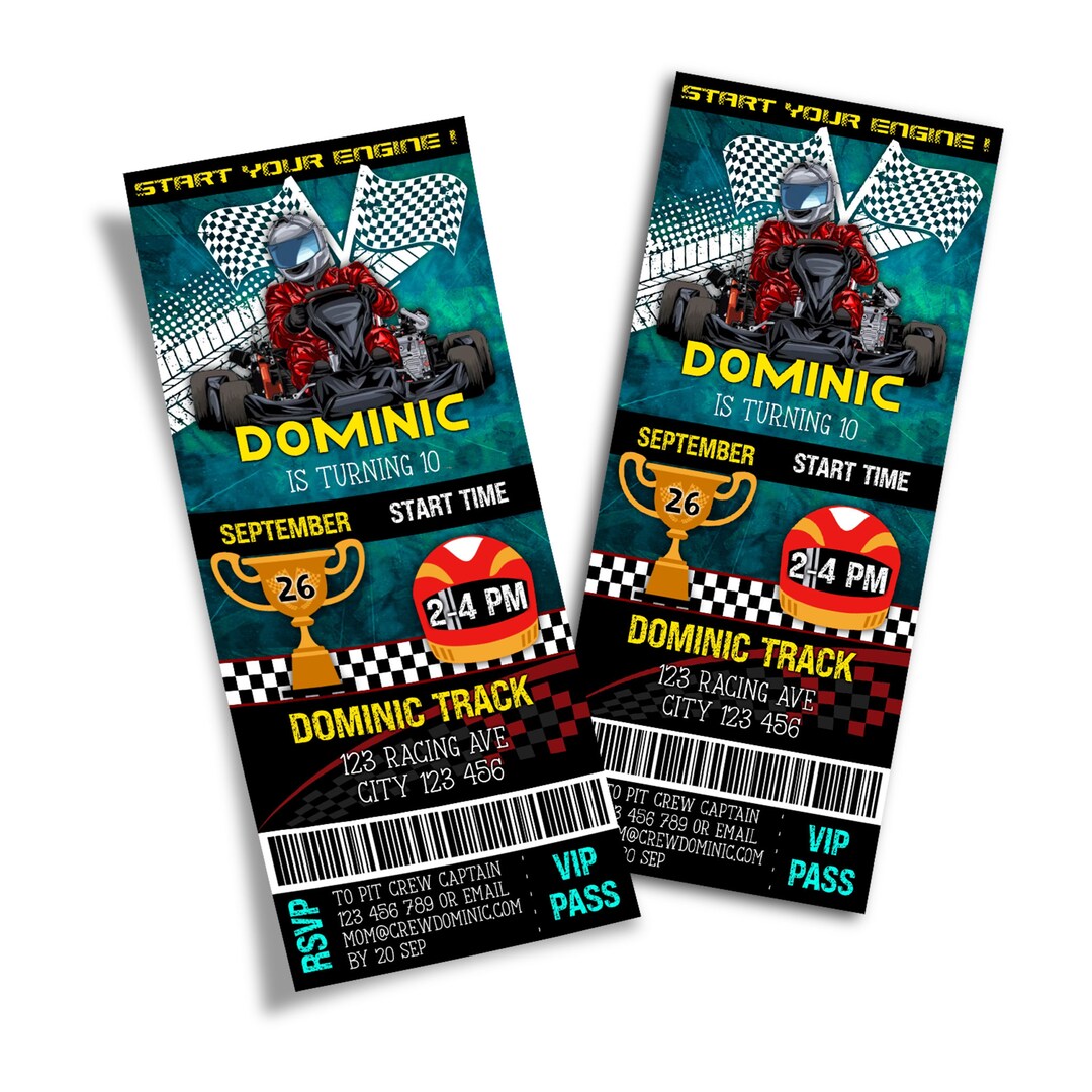 Go Kart Birthday Ticket Invitation Go-kart Birthday Invitation Gokart ...