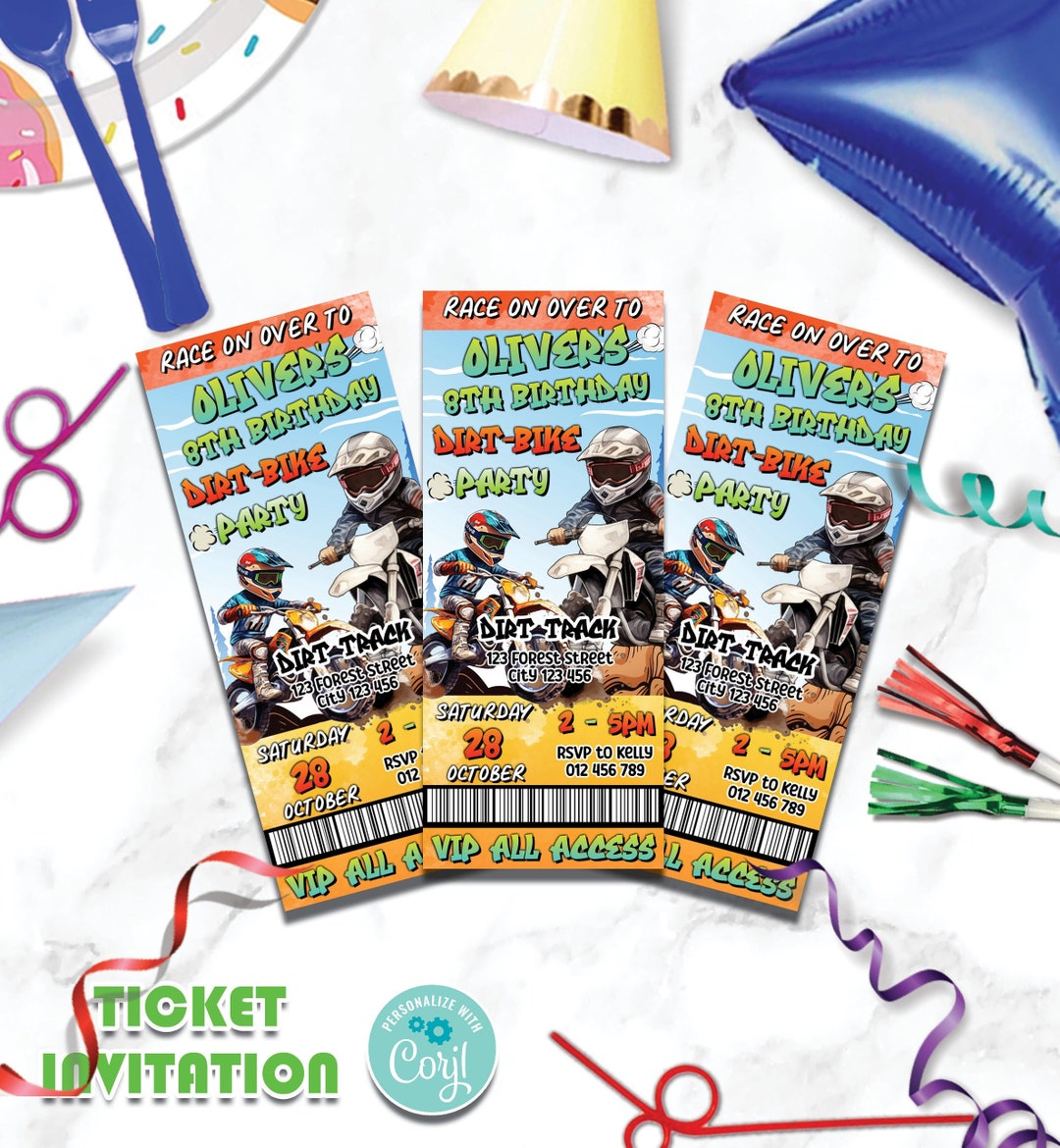 Printable Dirt Bike Ticket Invitation Dirt Bike Birthday - Etsy