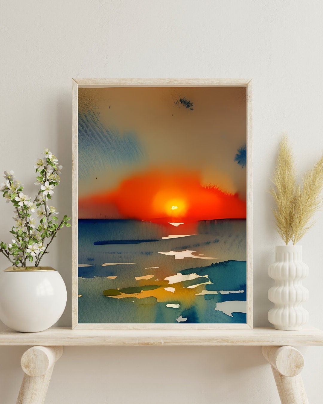 Ocean Sunset Print Instant Digital Download Water Color Beach Art ...